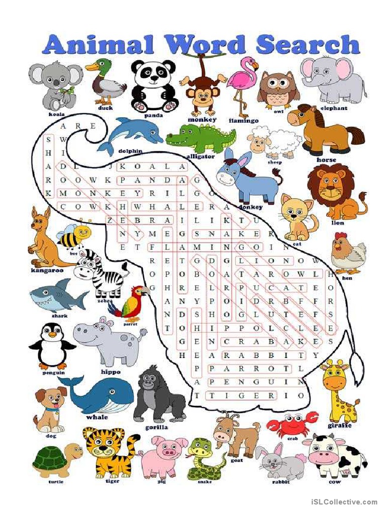Animal Word Search - Zoo and Farm Animals Wordsearch | PDF