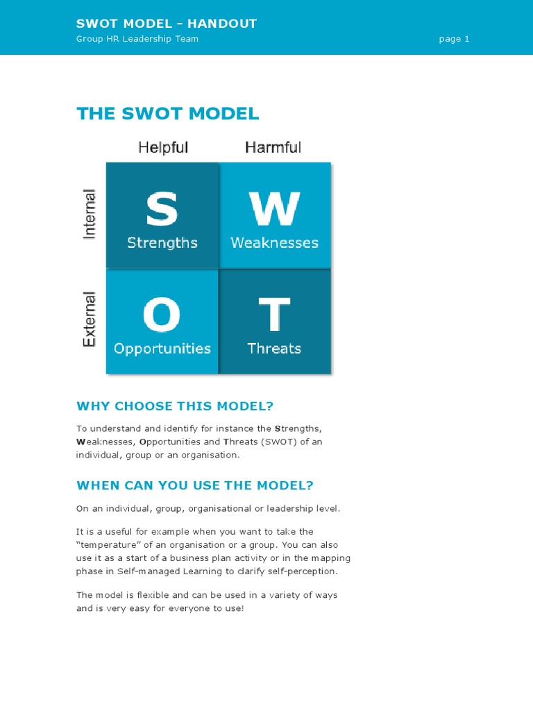 SWOT Model - Handout | PDF