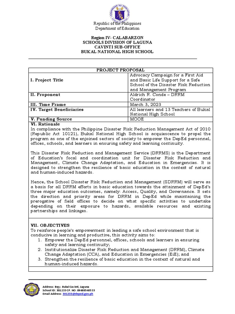 DRRM Project Activity Proposal | PDF | Disaster Risk Reduction | Risk