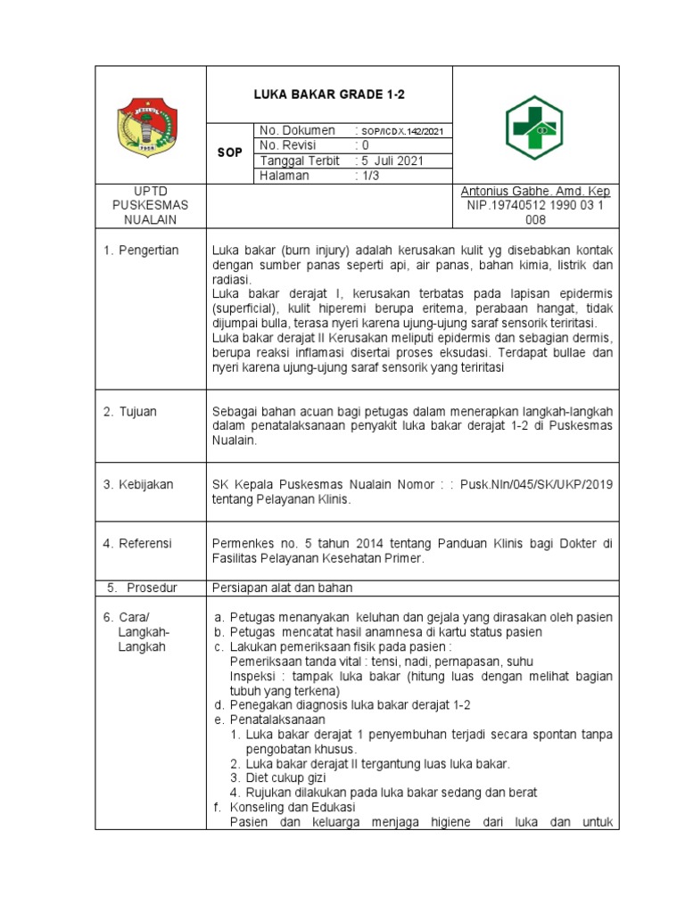 Sop Luka Bakar Grade 1-2 | PDF