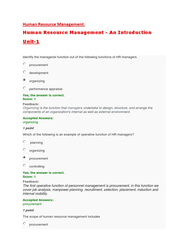 Human Resource Management Q & A - Sem II | PDF