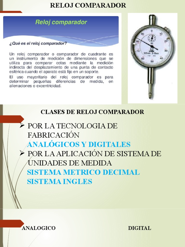 Clases y partes del reloj comparador | PDF