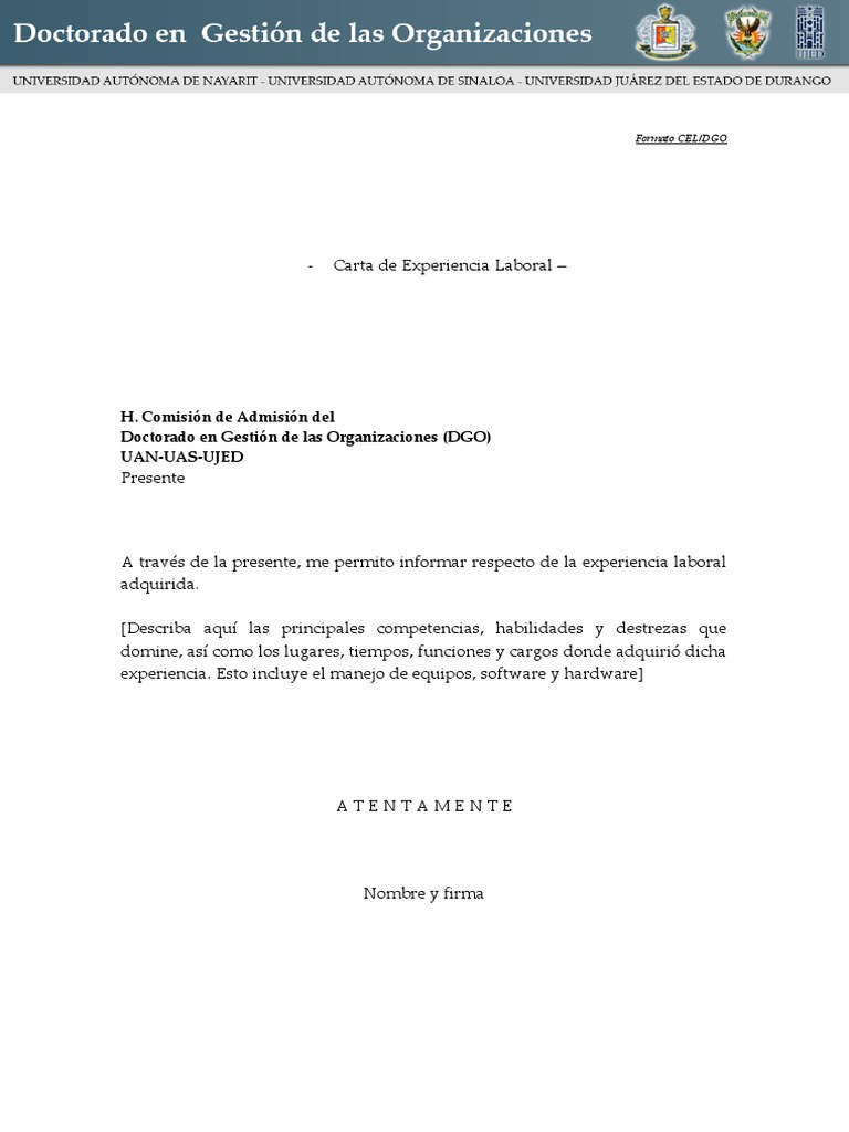 Carta Experiencia Laboral-DGO | PDF