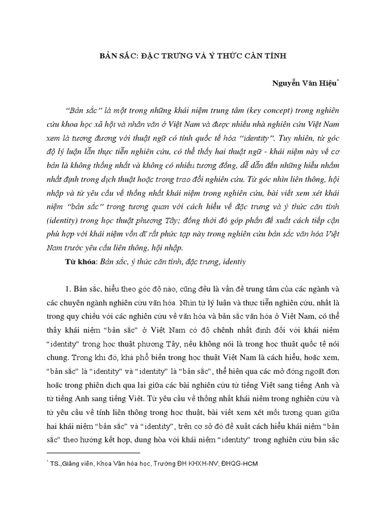 Nguyen Van Hieu. BAN SAC DAC TRUNG VA Y THUC | PDF