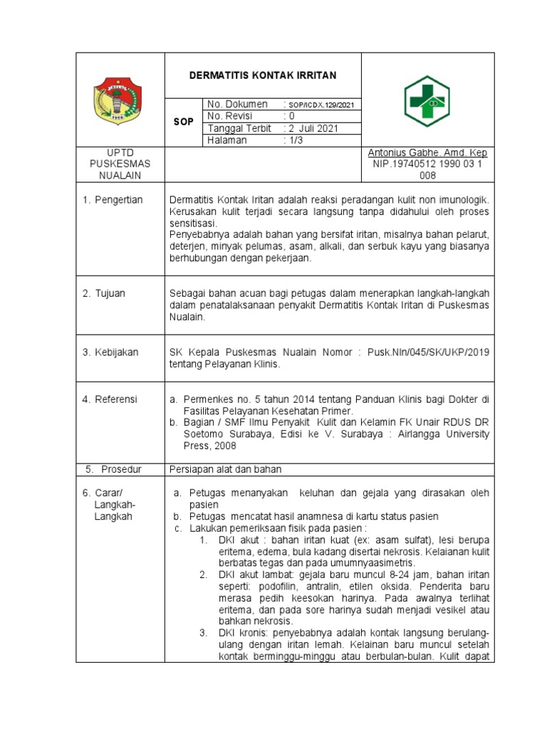 Prosedur Penanganan Dermatitis Kontak Iritan | PDF