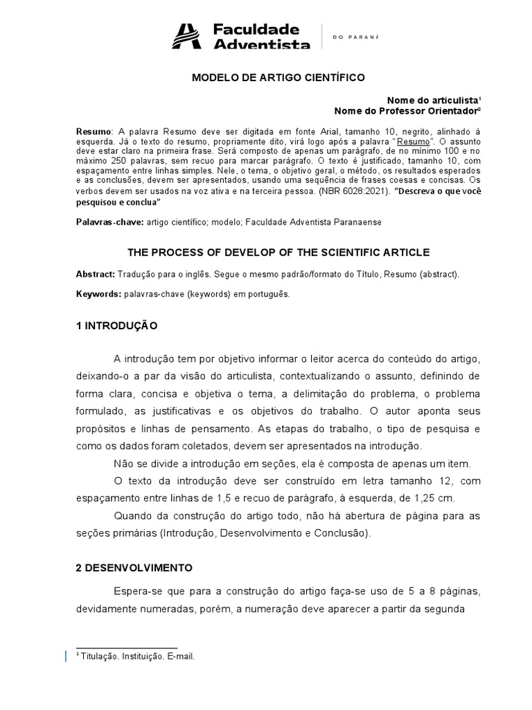 Modelo de Artigo Científico 2022 | PDF