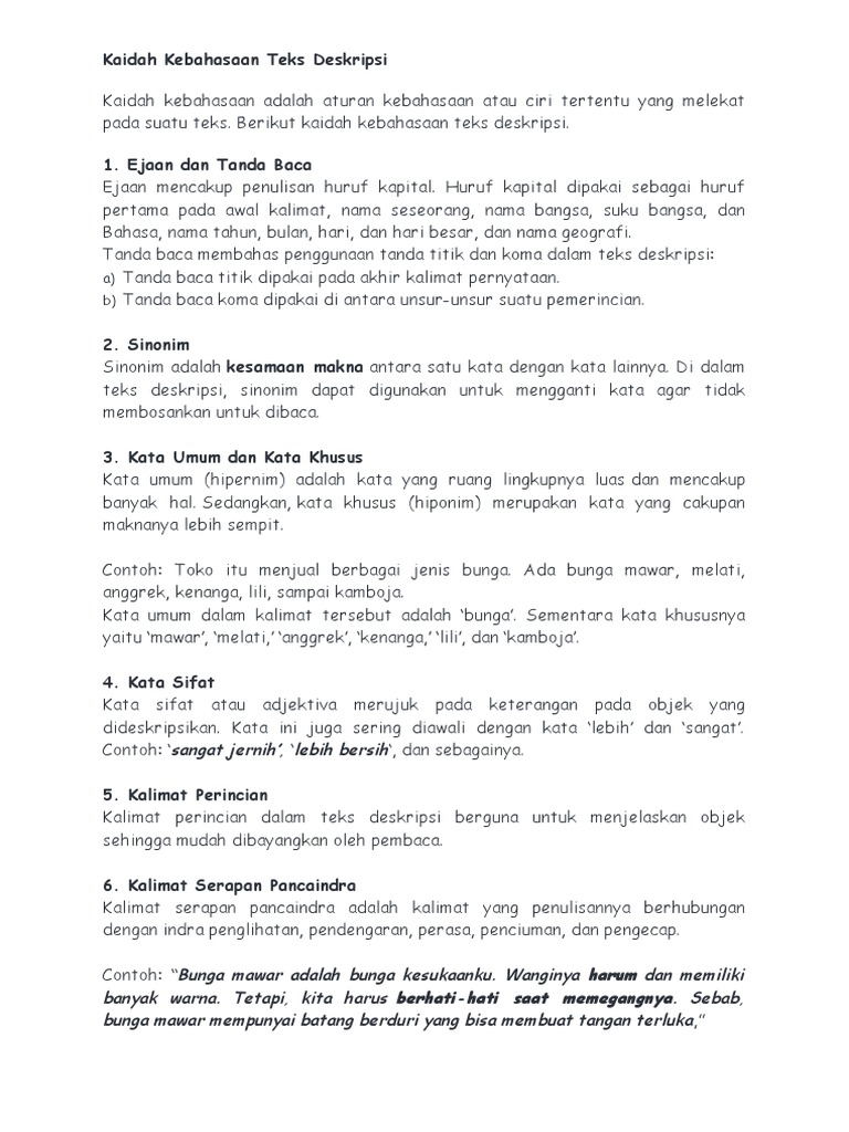 Kaidah Kebahasaan Teks Deskripsi | PDF | Seni & Disiplin Bahasa