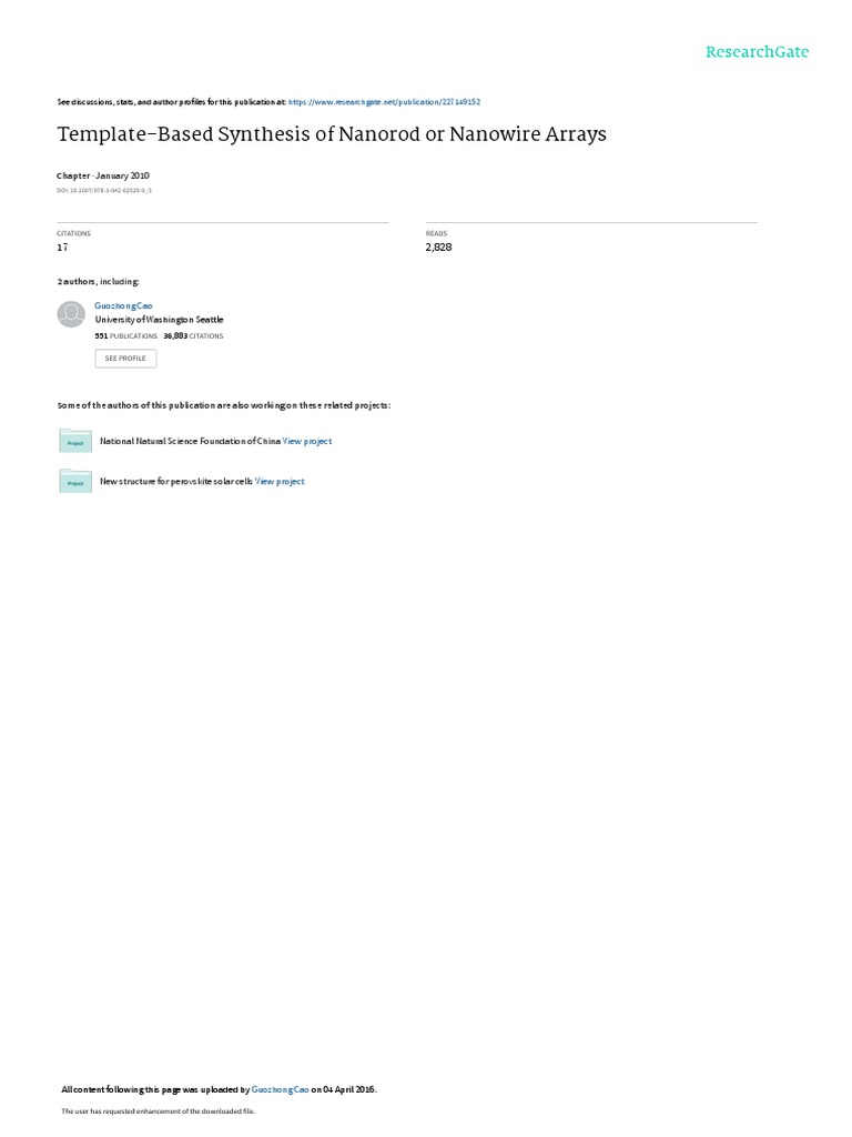 Template-Based Synthesis of Nanorod or Nanowire Ar | PDF | Nanowire ...