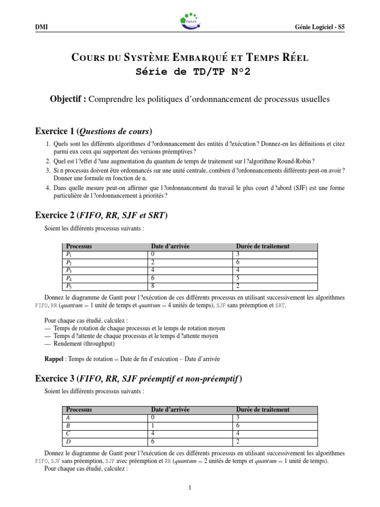 TD-TP de La Matière Système Embarqué Et Temps Réel - Série #2 | PDF | Méthodes et références ...