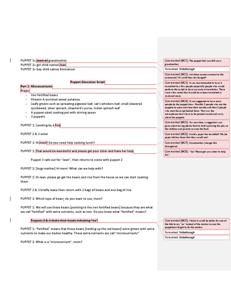 Lanning Rwanda Puppet Nutrition Education Script With Edits | PDF