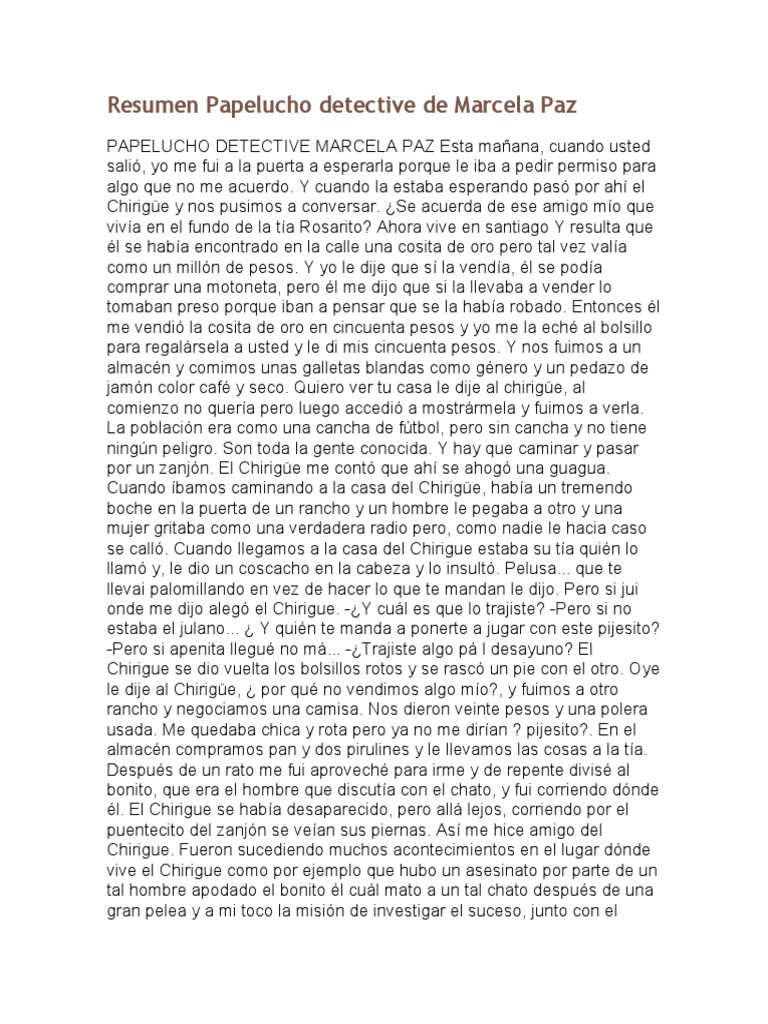 Resumen Papelucho Detective de Marcela Paz | PDF