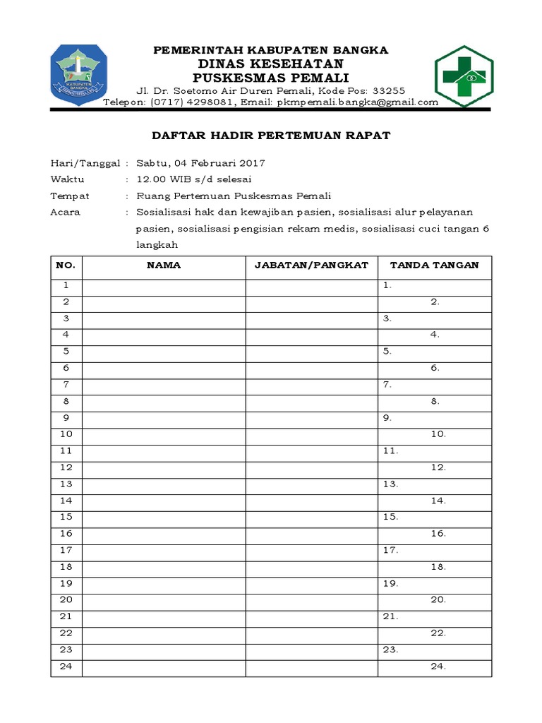 Daftar Hadir Pertemuan Sosialisasi | PDF