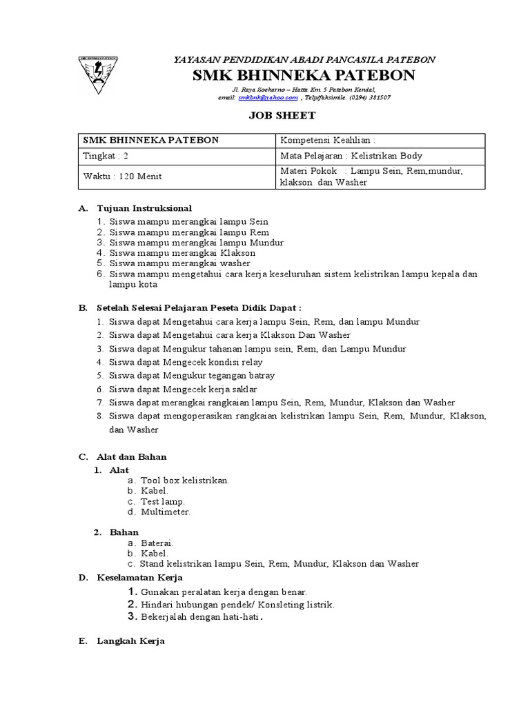 Job Sheet Kelistrikan Xi TKR | PDF