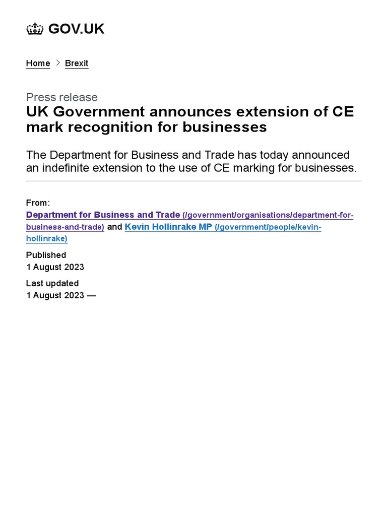 UK Government Announces Extension of CE Mark Recognition For Businesses ...