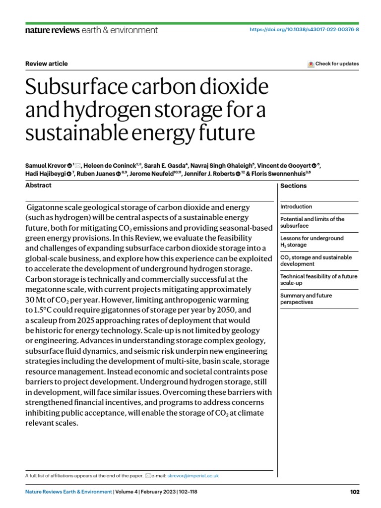 Subsurface Carbon Dioxide and Hydrogen Storage For A Sustainable Energy ...