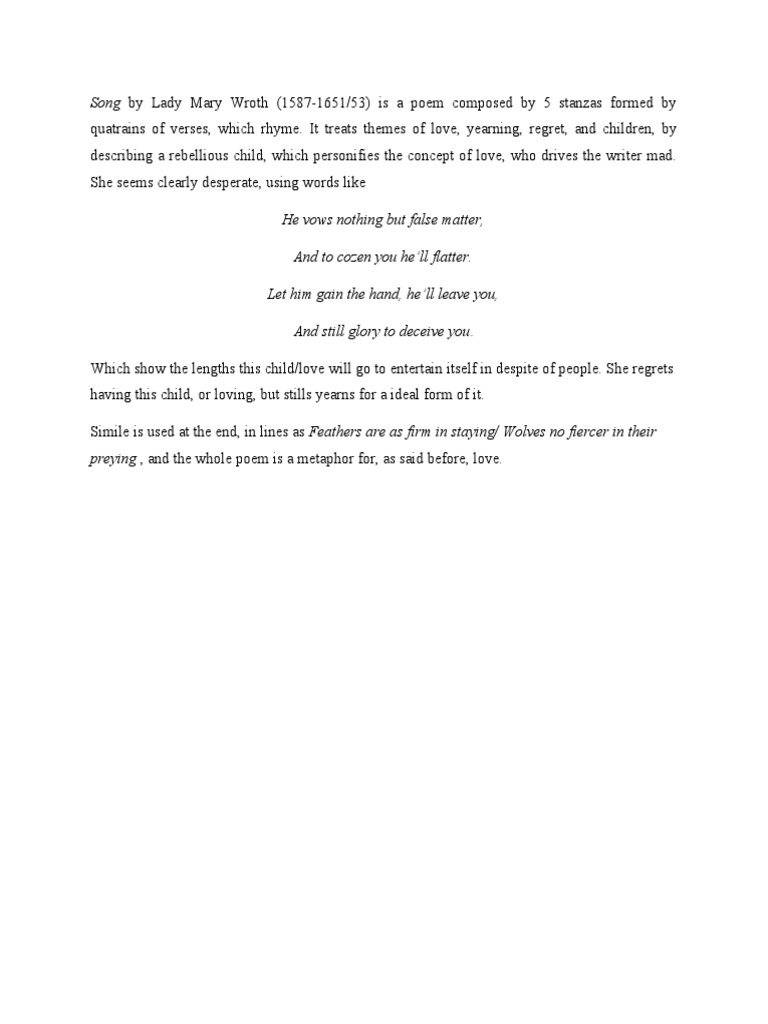 Love's Deception in Wroth's Poem | PDF | Poetry