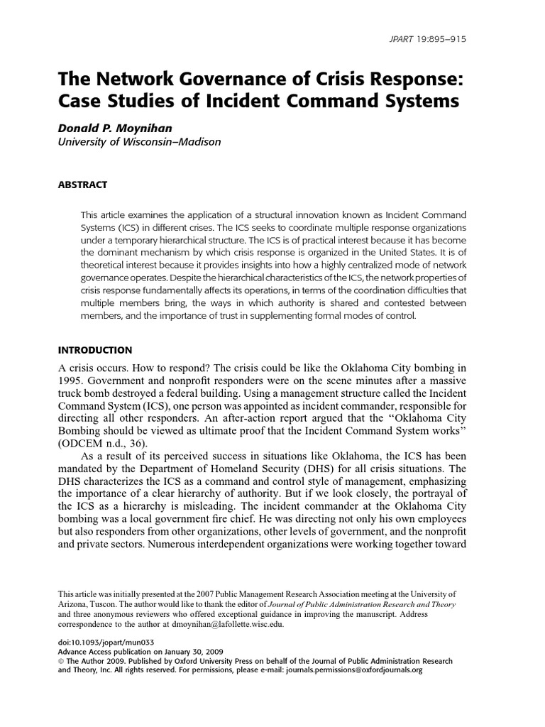 The Network Governance of Crisis Response: Case Studies of Incident ...