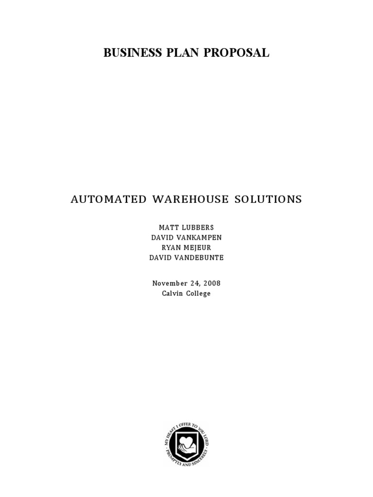 Business Plan Proposal Automated Warehou | PDF | Warehouse | Sales