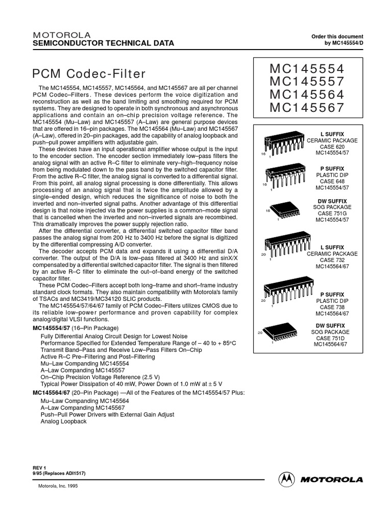 PCM Codec-Filters MC145554/67 Guide | PDF | Analogue Electronics ...