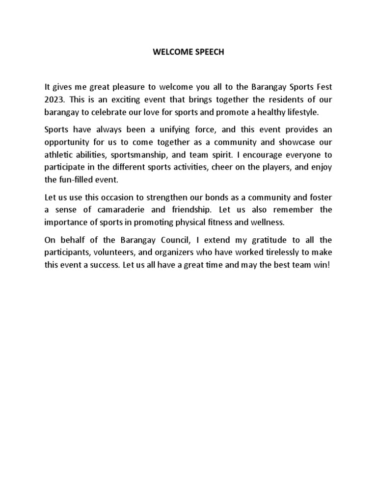 Welcome Speech | PDF