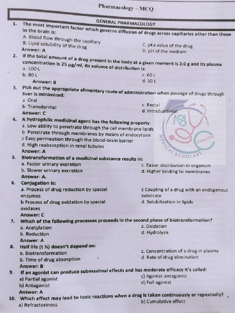 PHARMA PAST MCQs Shated by MBBS Cafeteria | PDF
