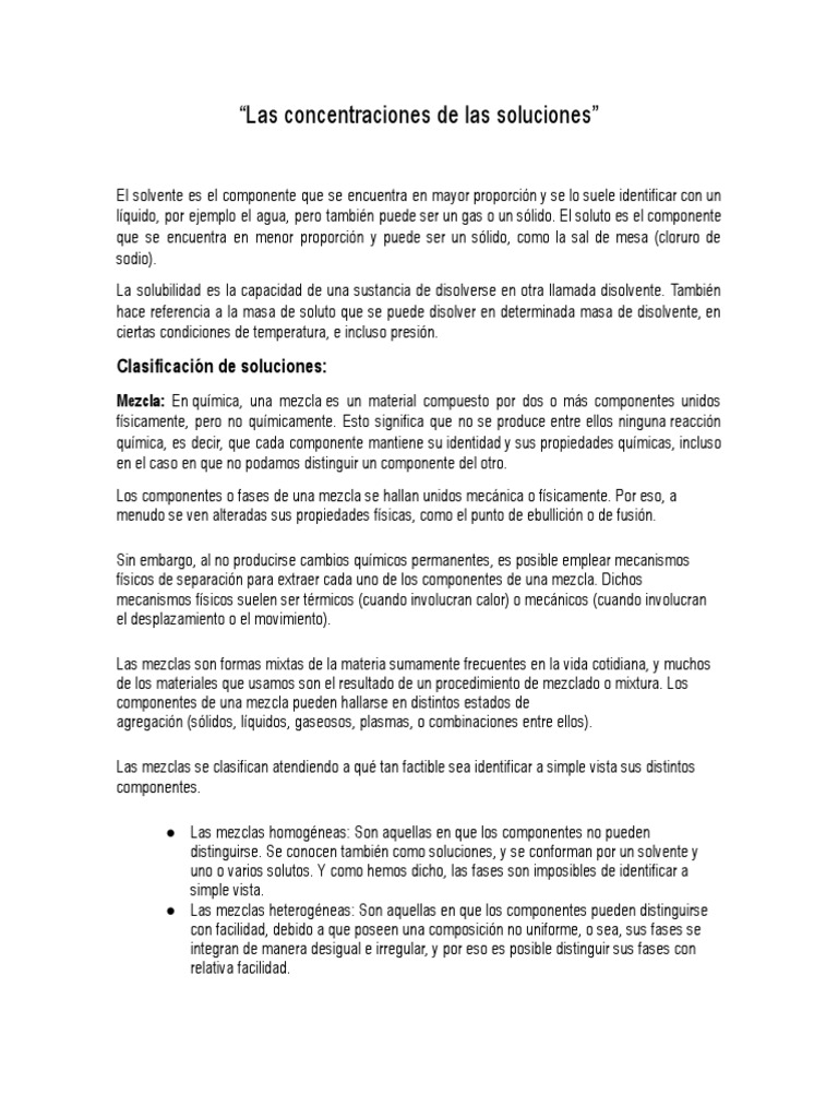 Las Concentraciones de Las Soluciones | PDF