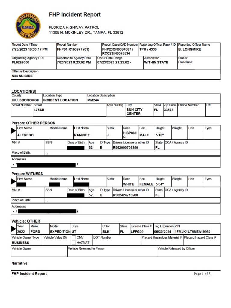 FHP Report On MDPD Director's Shooting | PDF