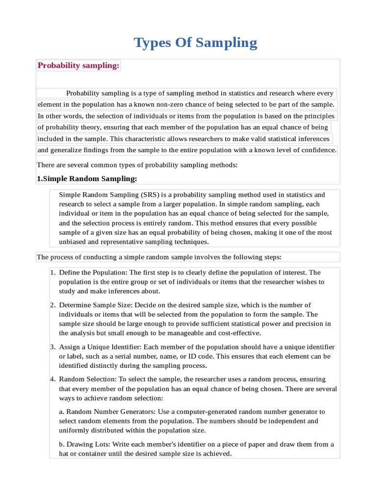 Types of Sampling | PDF | Sampling (Statistics) | Stratified Sampling
