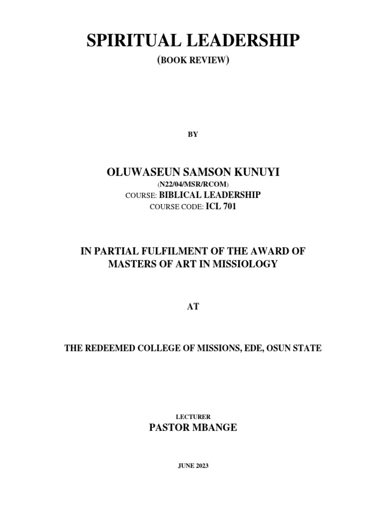 Spiritual Leadership Book Review | PDF | Leadership | Prayer