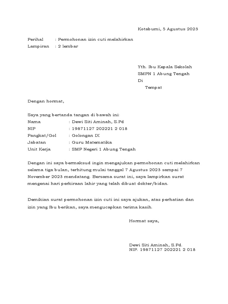 Surat Izin Cuti Melahirkan | PDF