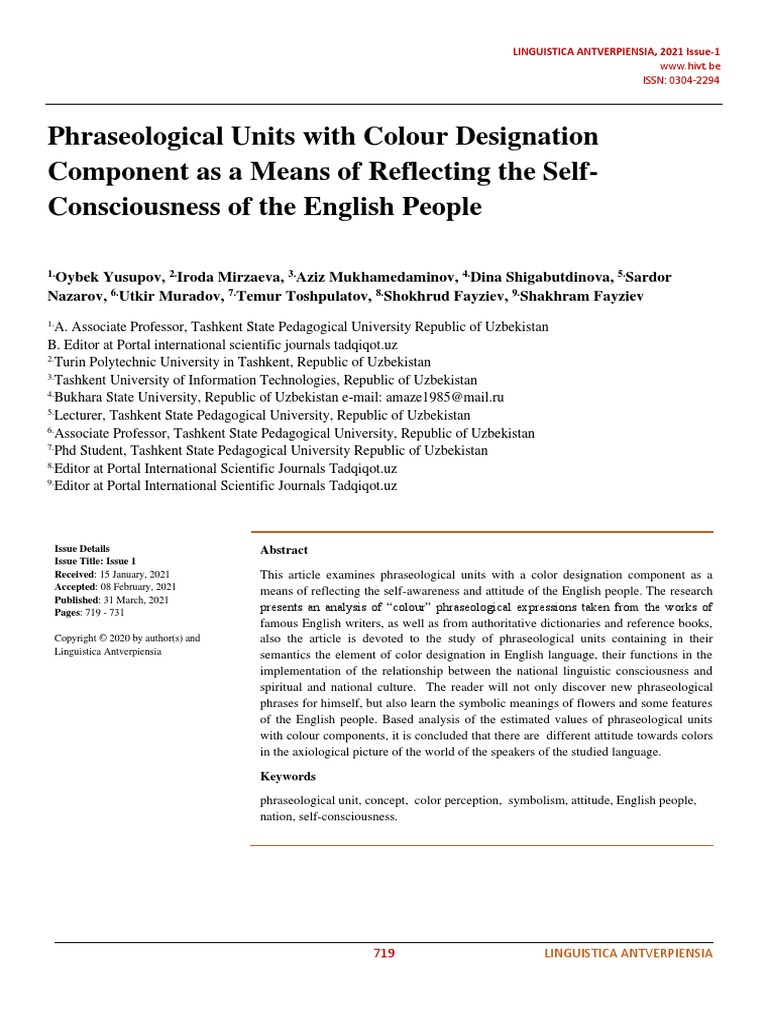 Phraseological Units With Colour Designation Component As A Means of Reflecting The Self ...