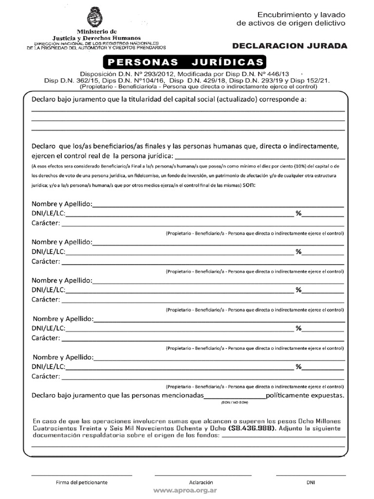 DDJJ PERSONAS JURIDICAS DISP DN 152-21-Capital-Social | PDF