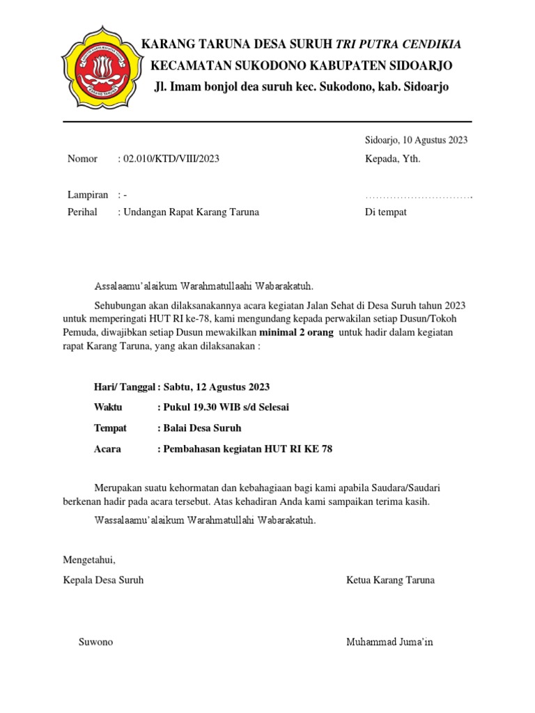 Undangan Rapat Karang Taruna | PDF
