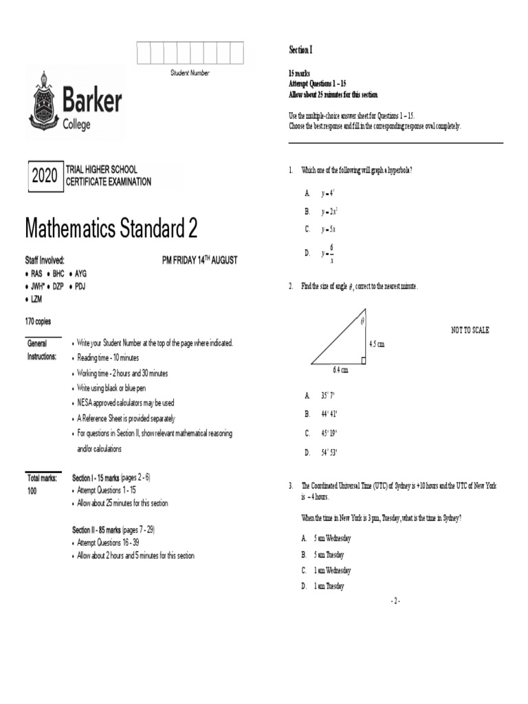 Barker 2020 Standard Maths Trials Solutions Pdf Taxes Quartile