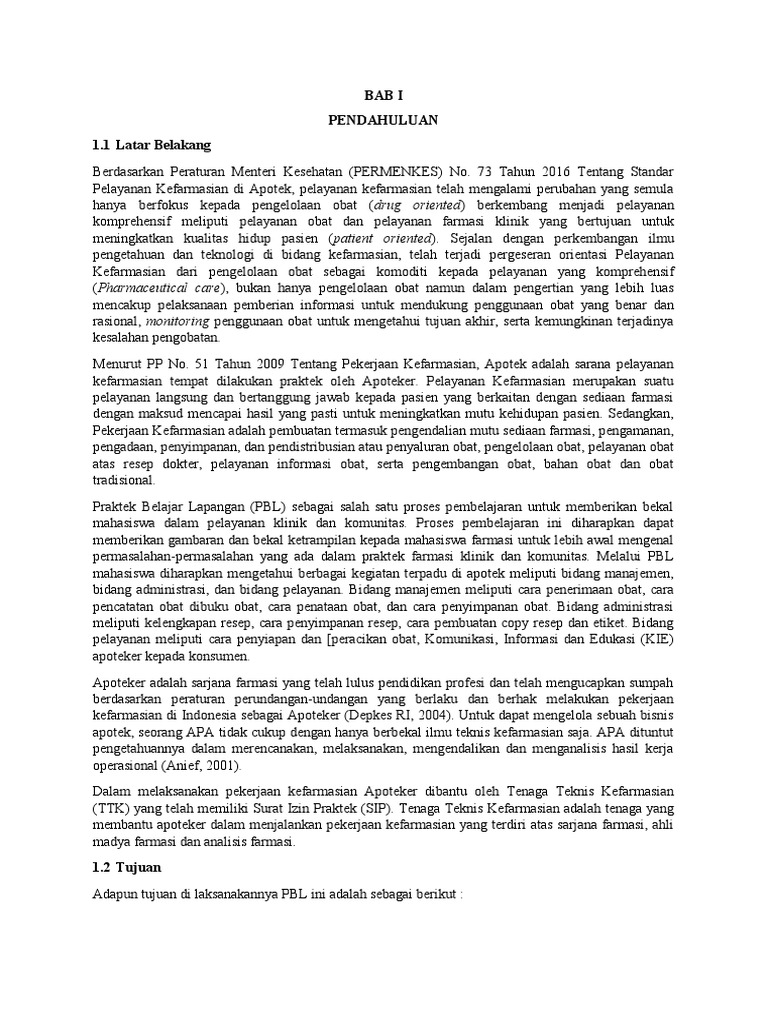 Latar Belakang Bab 1 Laporan PBL | PDF