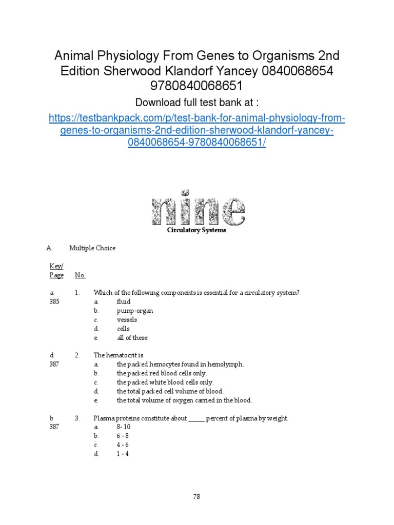 Animal Physiology From Genes To Organisms 2nd Edition Sherwood Test ...