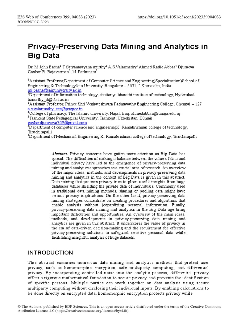 Privacy-Preserving Data Mining and Analytics in Bi | PDF