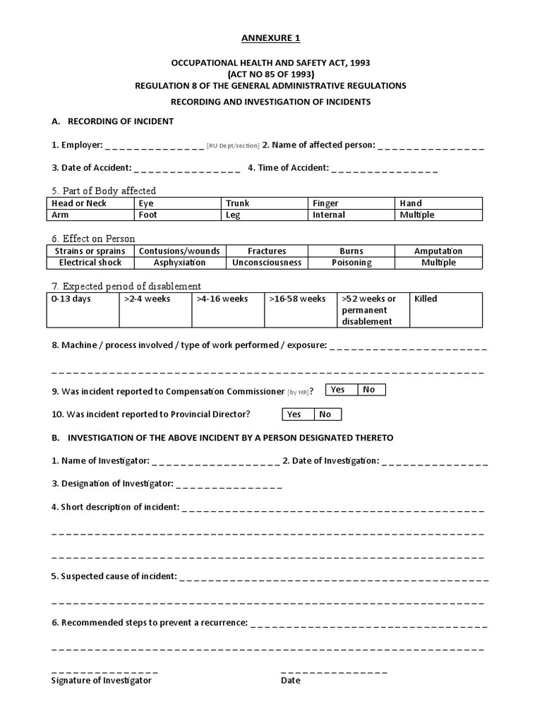 H&S File 06 Incident Report Form OHS Annexure 1 | PDF | Law