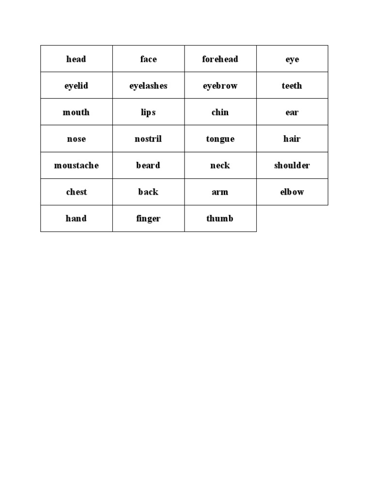 Parts of Body Flashcard Vocab | PDF