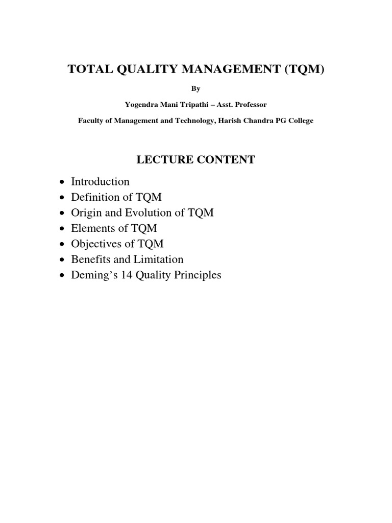 Total Quality Management (TQM) | PDF