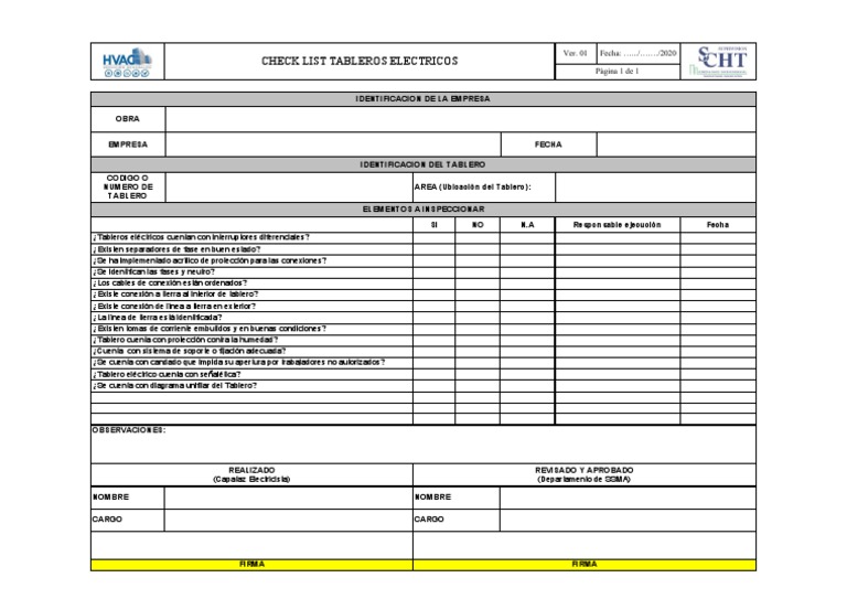 Check List Tableros Eléctricos Ver 00 Pdf