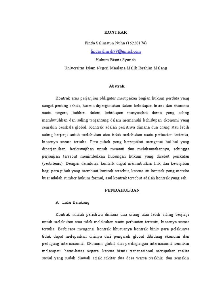 Artikel KONTRAK/PERJANJIAN DALAM HUKUM PERDATA | PDF