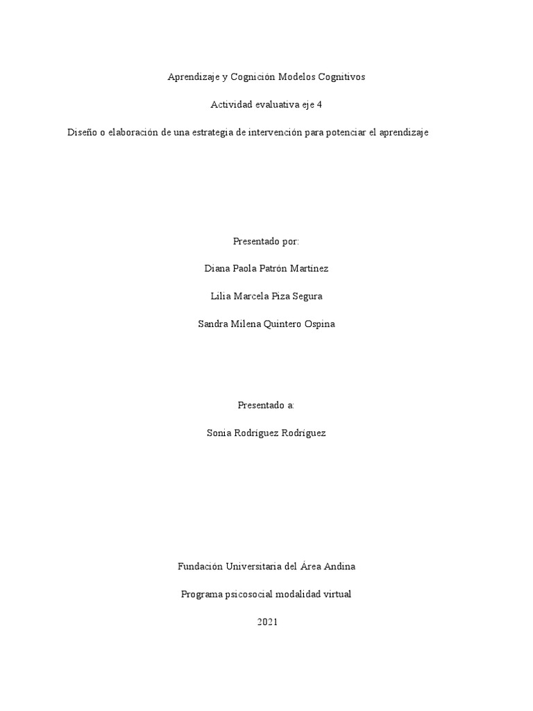 Aprendizaje Y Cognición Modelos Cognitivos Eje 4 Pdf Aprendizaje