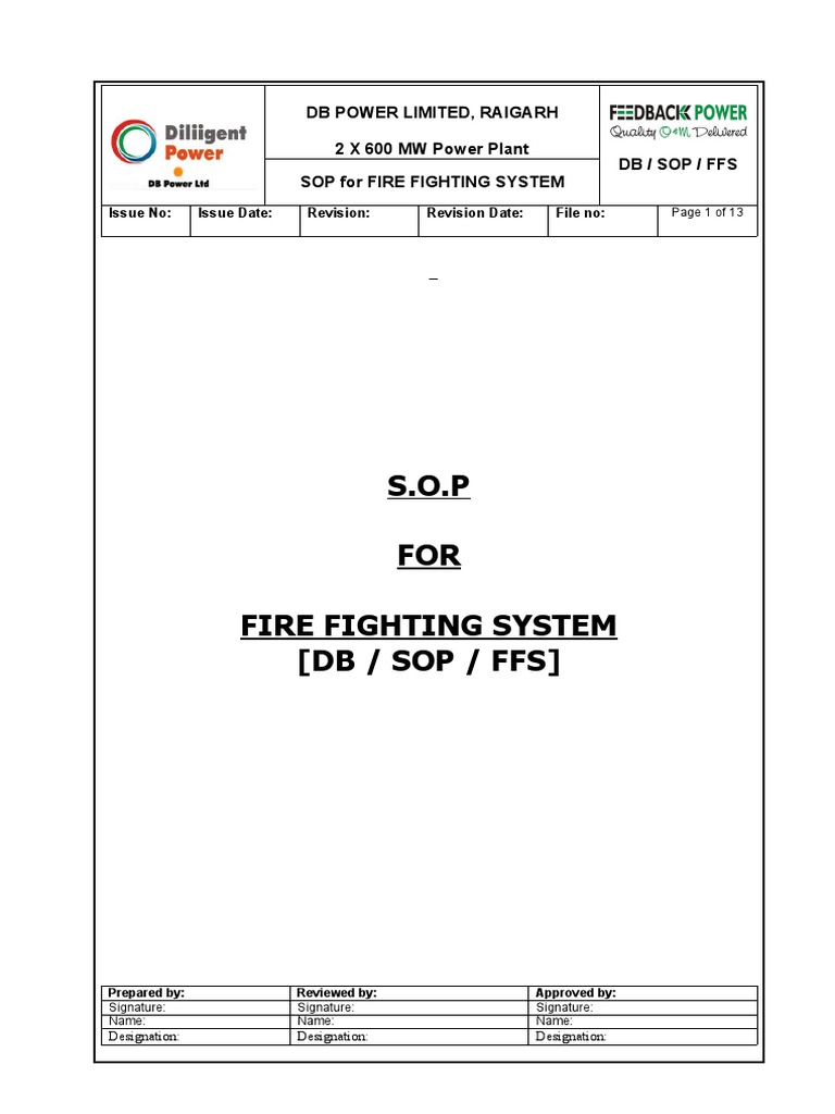 41 SOP For Fire Fighting System | PDF | Pump | Fires