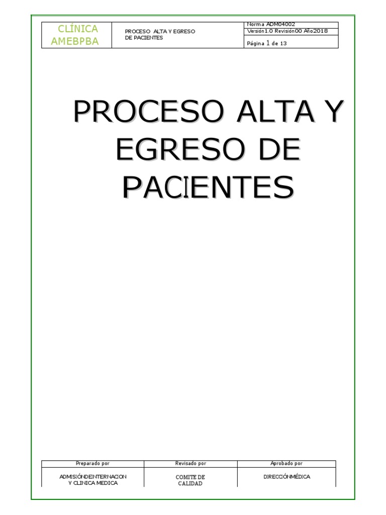ADM04002 - Proceso Alta y Egreso de Pacientes 18 | PDF | Enfermería ...
