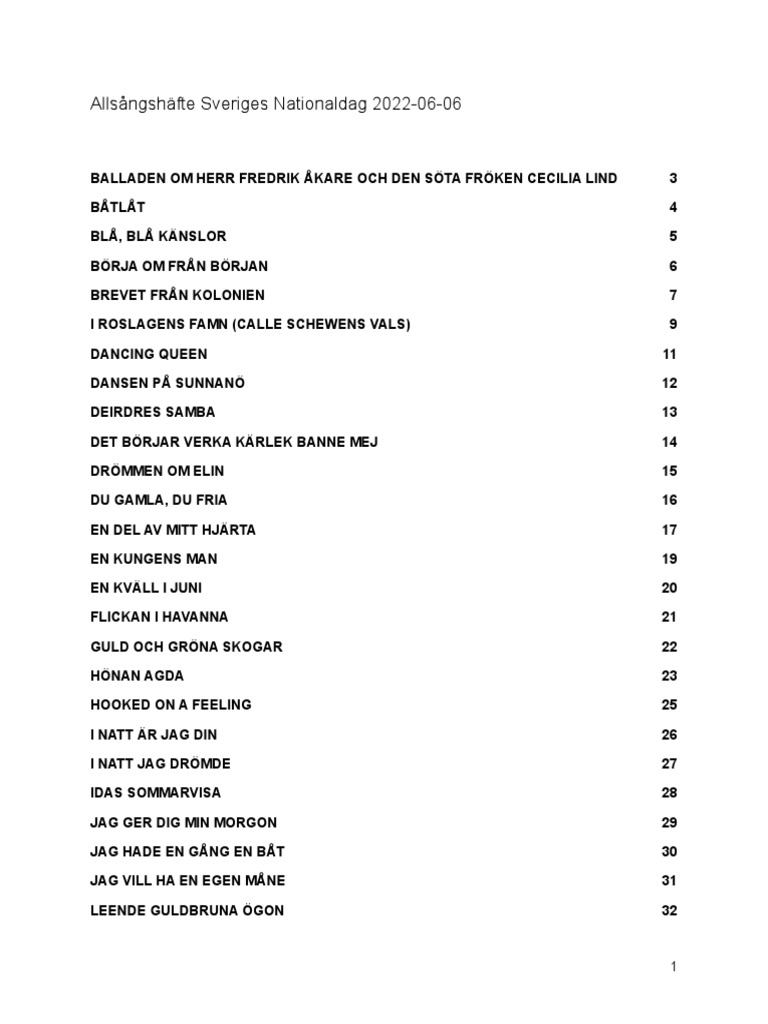 Allsangshäfte För Sveriges Nationaldag | PDF