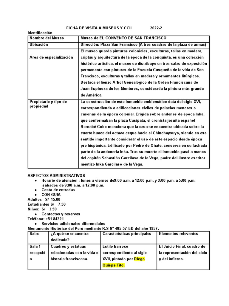 Ficha de Visita A Museos y Ccii 2022 | PDF