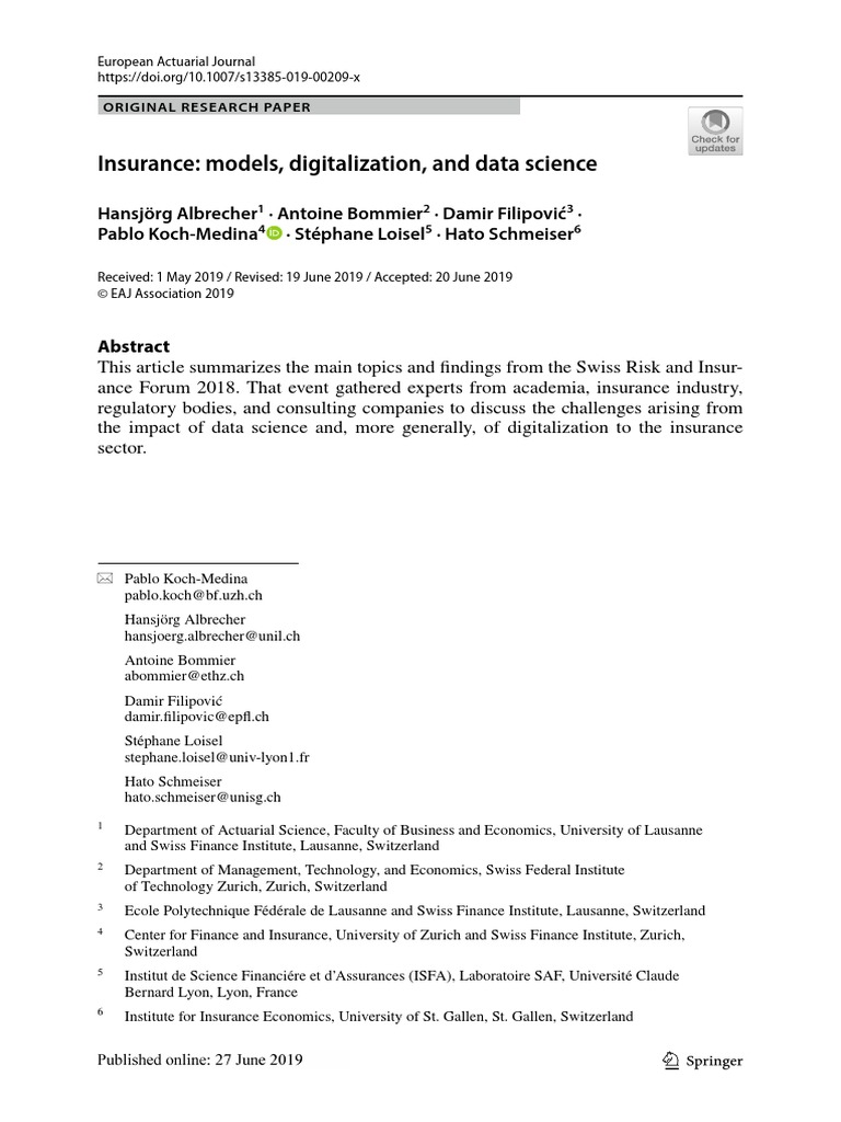 Insurance: Models, Digitalization, and Data Science | PDF