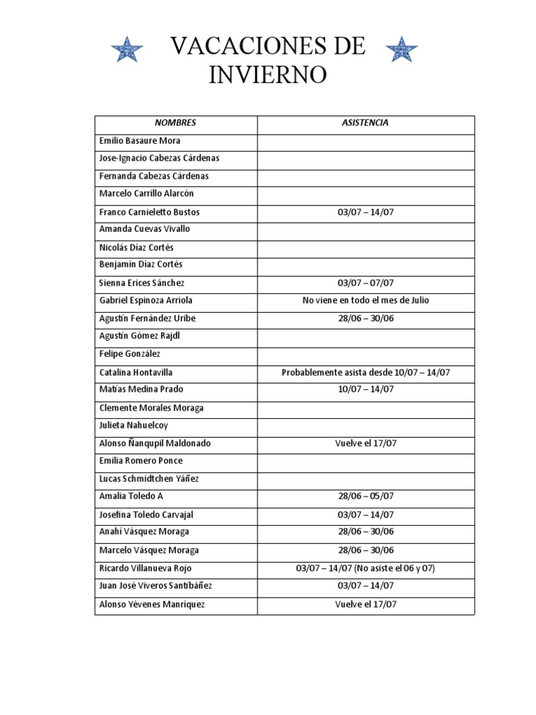 Vacaciones de Invierno | PDF