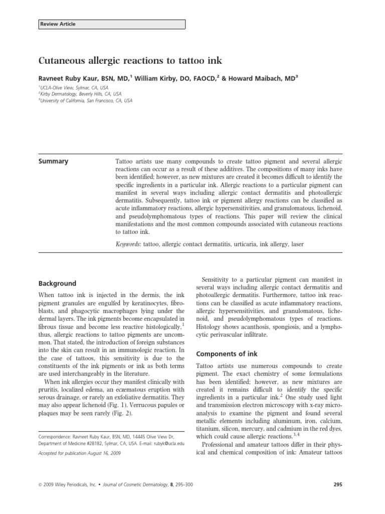 Cutaneous Allergic Reactions To Tattoo Ink | PDF